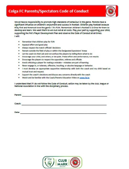 Parents Code Of Conduct